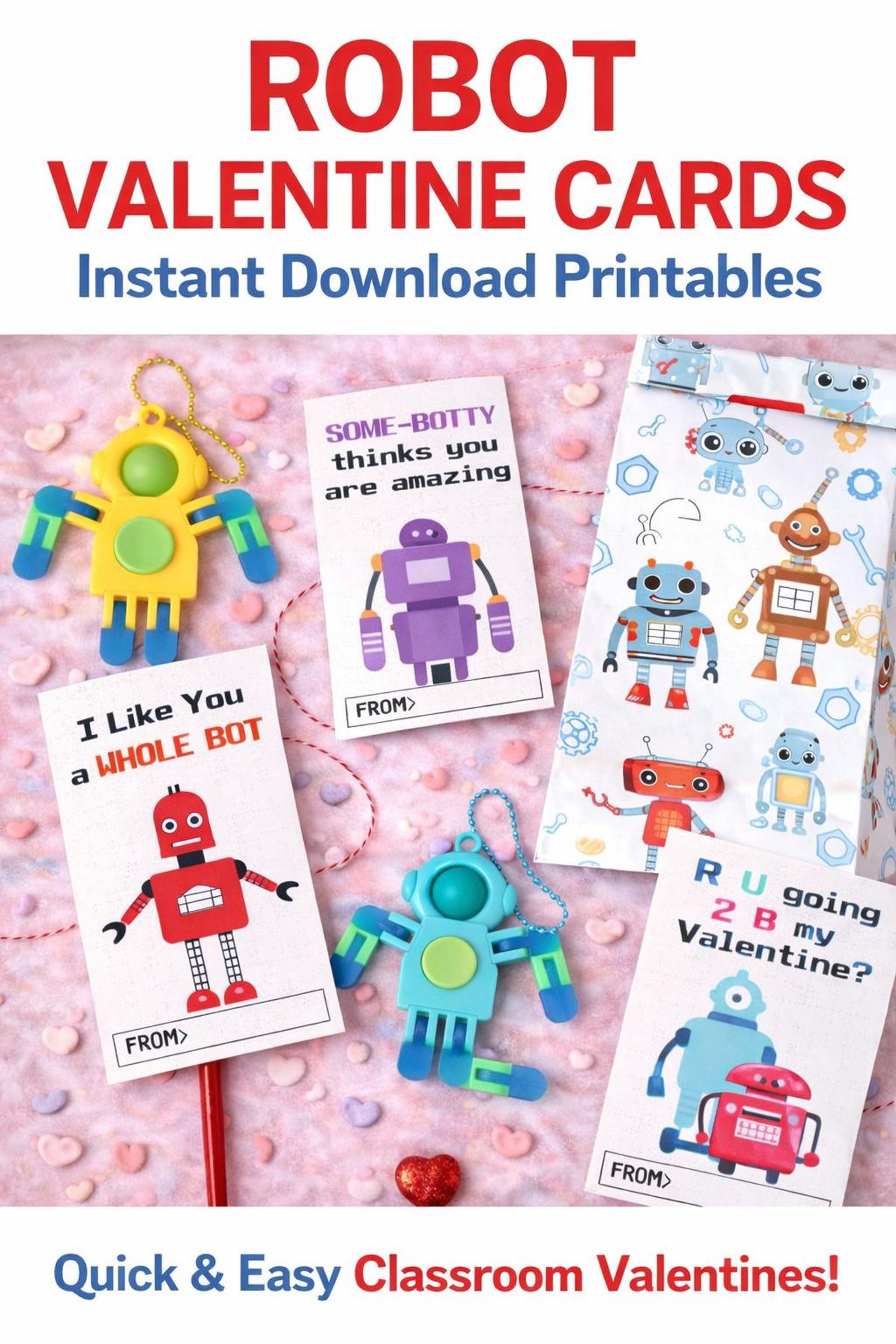 Robot Valentine Cards Printable, Classroom Valentines Instant Download ...