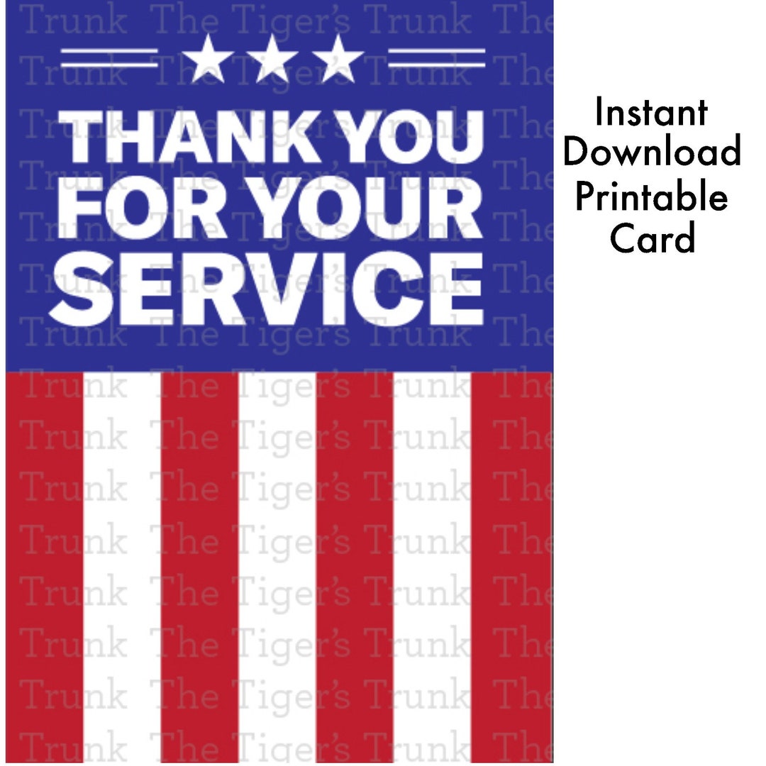 Veterans Day Card, Printable Cards, Instant Download, Thank You for ...