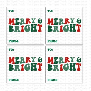 Merry and Bright Printable Christmas Gift Tags, Festive Holiday Tags ...