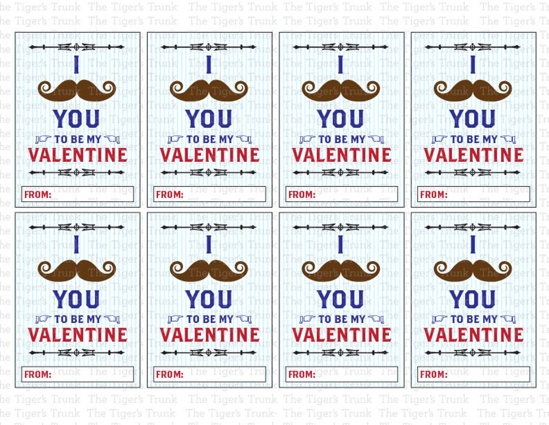 Printable Valentines Day Card for School, I Mustache You, Be My ...