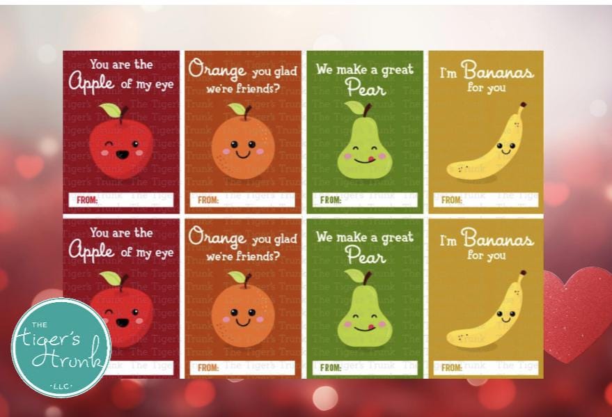 Fruit Themed Printable Valentine's Cards - Etsy
