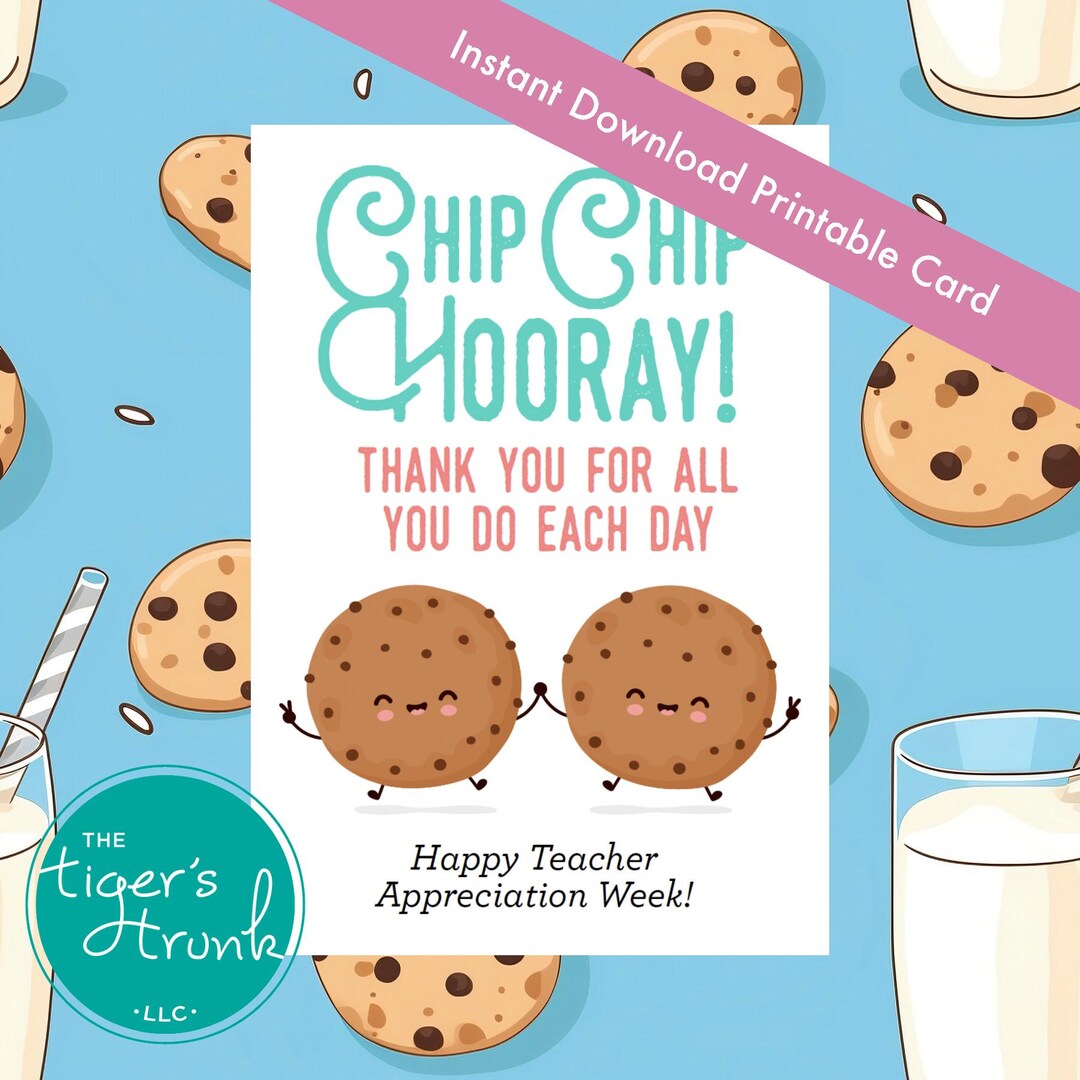Teacher Appreciation Card Printable, Cookie Theme Instant Download PDF ...