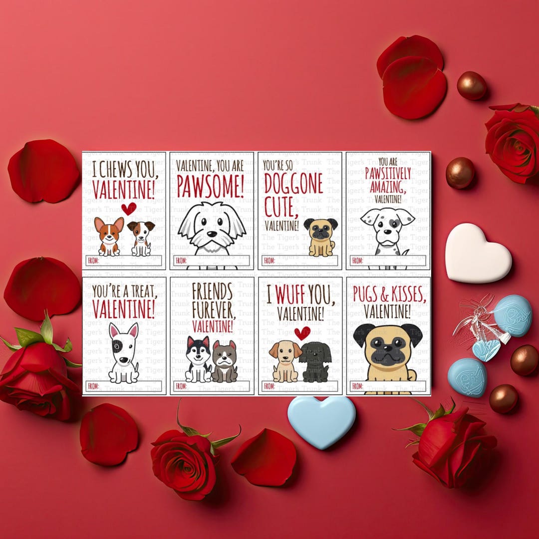 Printable Puppy Valentine Cards, Instant Download, 8 Unique Puppy ...
