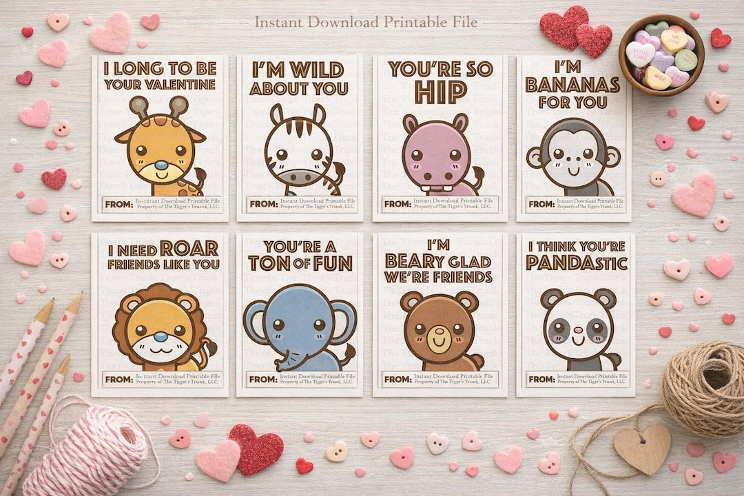 Animal Pun Valentine Cards for Kids, Classroom Exchange (digital ...