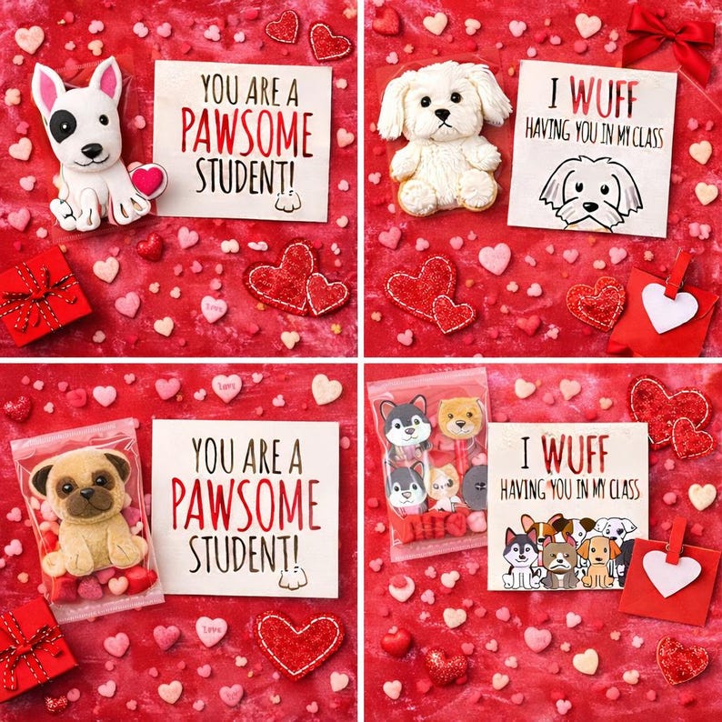 Pawsome Valentine Cards for Students, Dog Theme (printable PDF) - Etsy