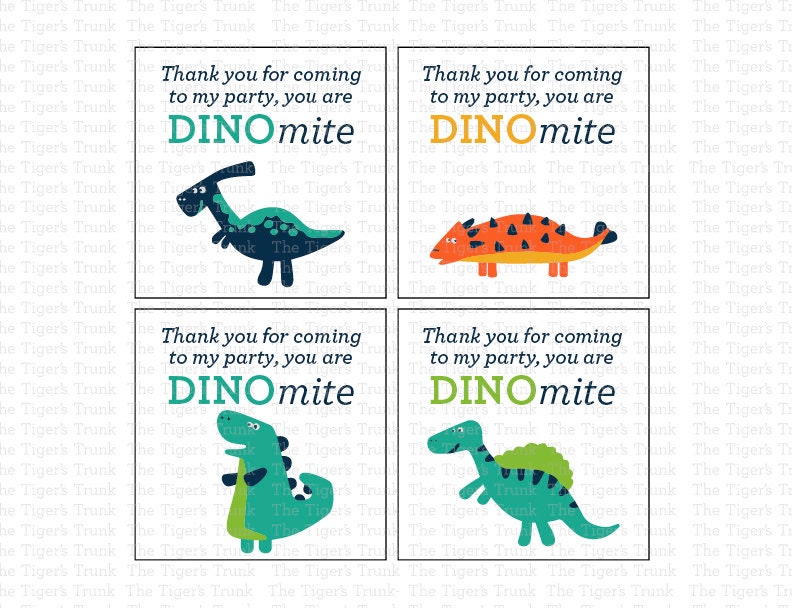 Dinosaur Birthday Favor Tags: Dino-mite Thank You Cards (PDF) - Etsy