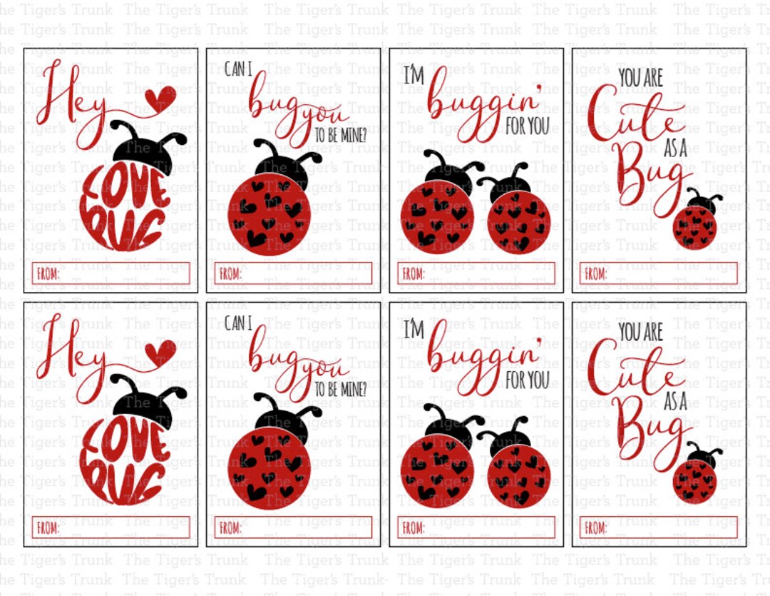 Ladybug Valentine's Day Card, Instant Download Vday Cards for School ...