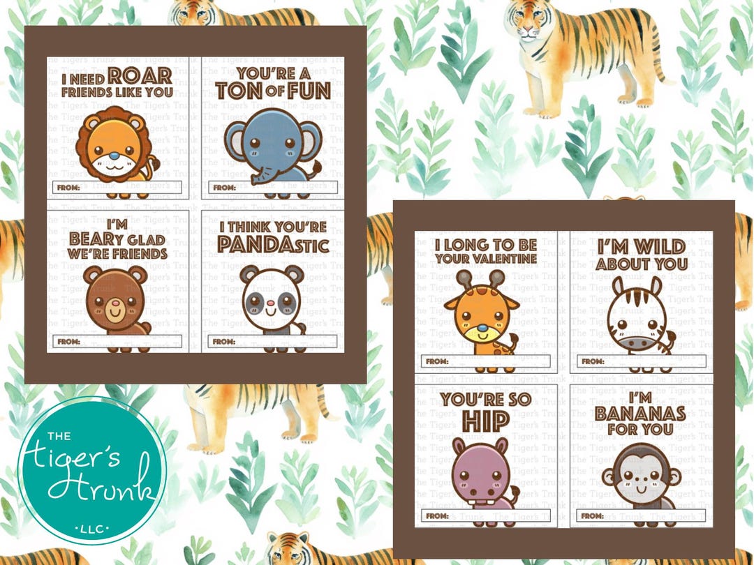 Printable Valentine Tags, Animal-themed Puns, Instant Download ...