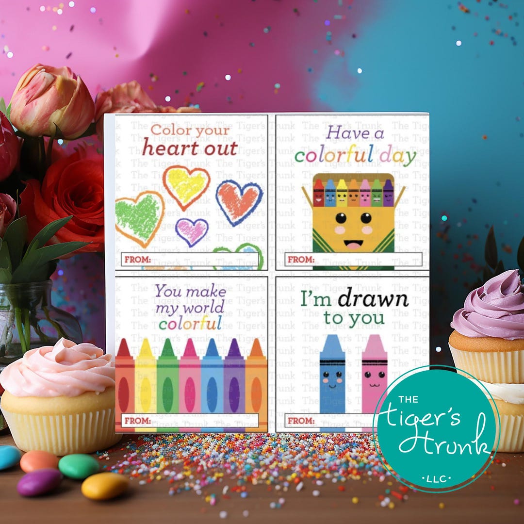Crayon Birthday Thank You Tags, Printable Goody Bag Tags, Digital ...