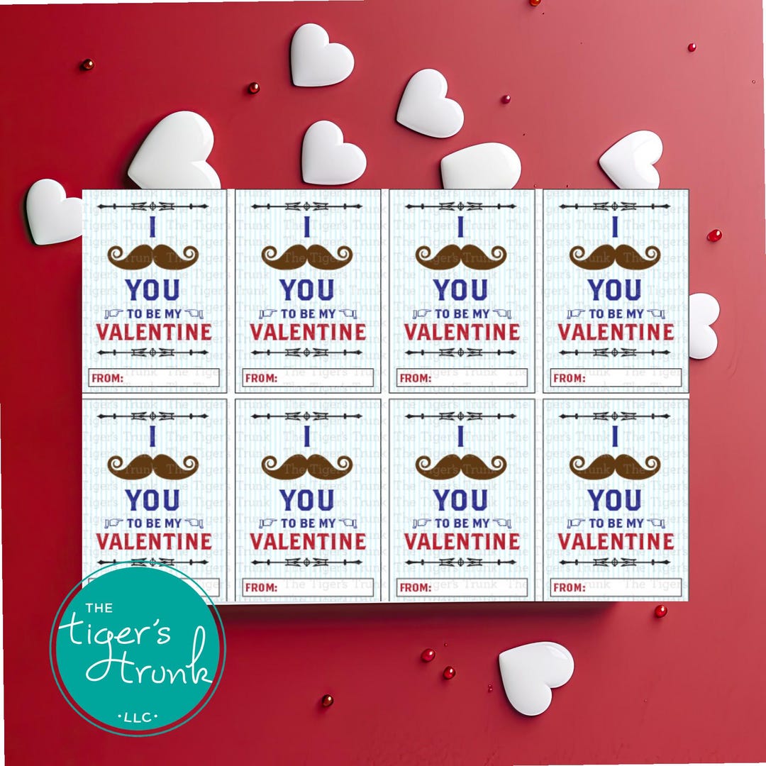 Printable Valentines Day Card for School, I Mustache You, Be My ...