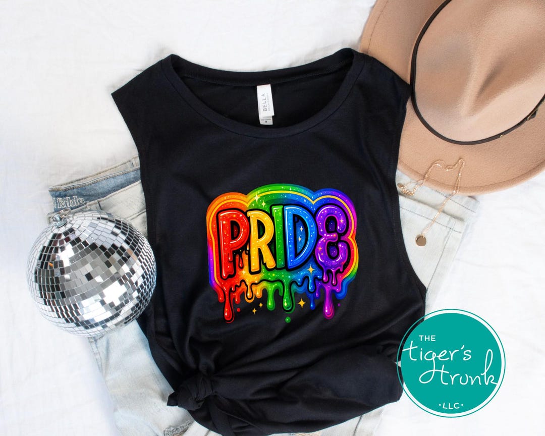 Pride Rainbow Muscle Tank, Colorful Paint Drip LGBTQ+ Graphic Top ...