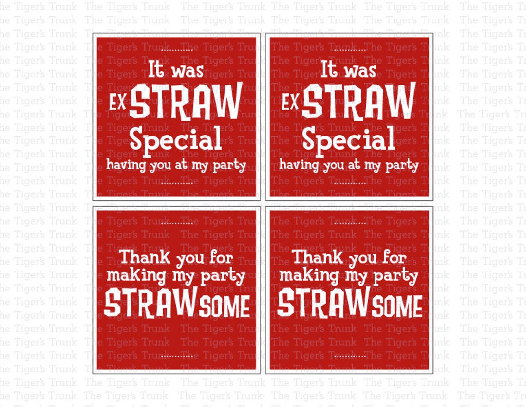 Birthday Party Favor Tags, Instant Download Party Favors, Silly Straw ...