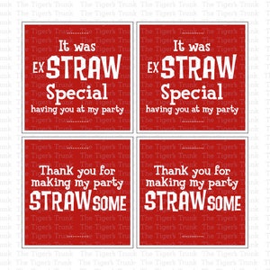 Birthday Party Favor Tags, Instant Download Party Favors, Silly Straw ...