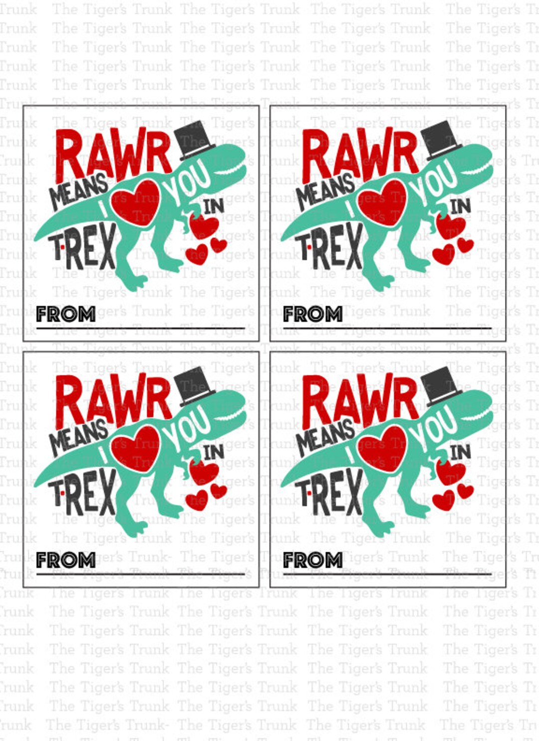 Dinosaur Valentine Card, Printable Valentines, Instant Download Dino ...