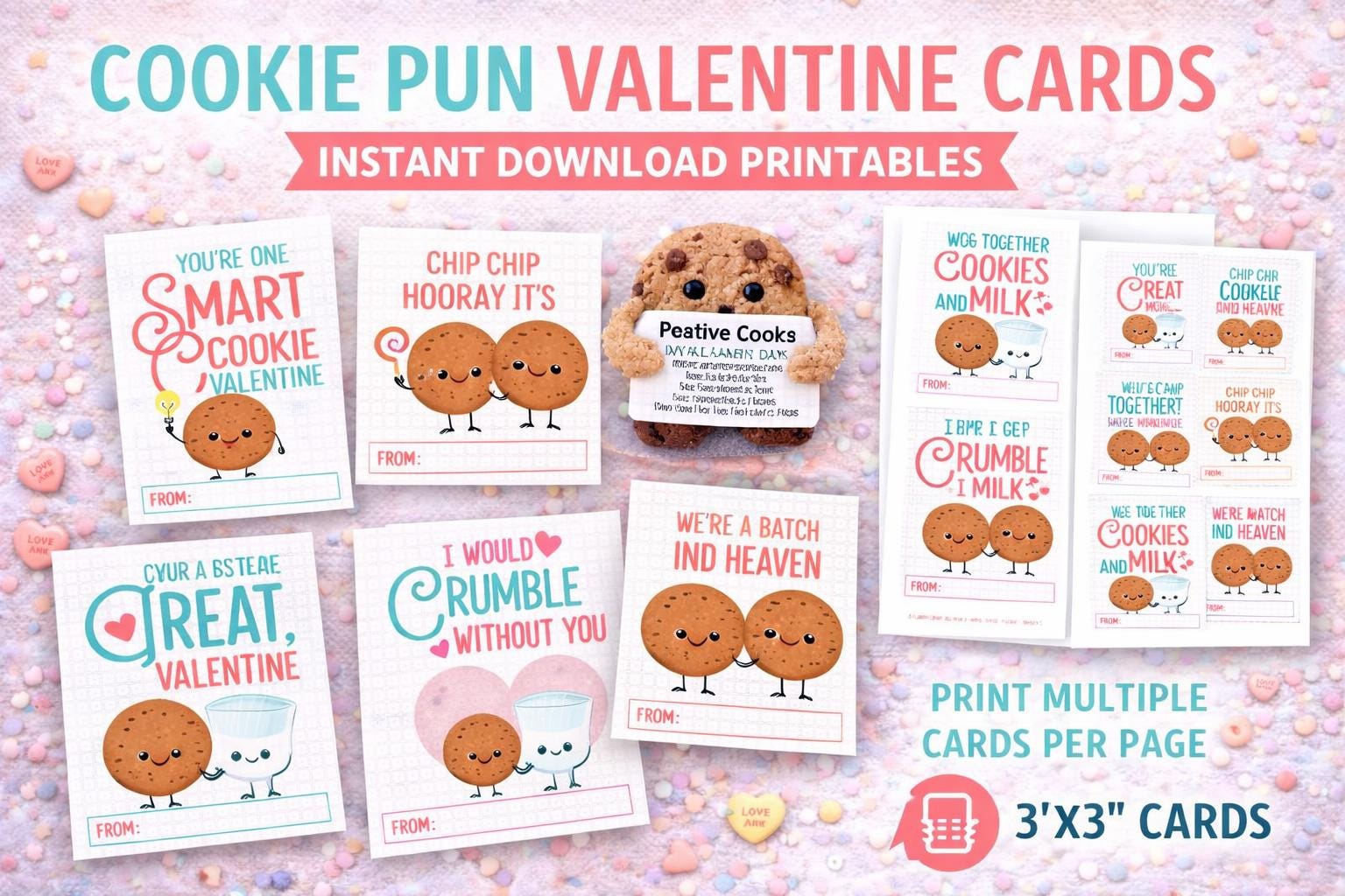 Cookie Valentine's Day Cards for Kids: Printable Class Valentines (JPG ...