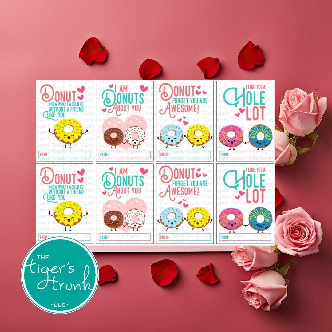Printable Donut Valentine Cards: Funny Kids Classroom Vday (instant ...