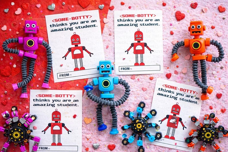 Teacher Valentine Cards Printable, Instant Download Robot Valentines ...