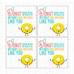Printable Digital Donut Tag, Bus Driver Donut Gift, Downloadable Thank ...