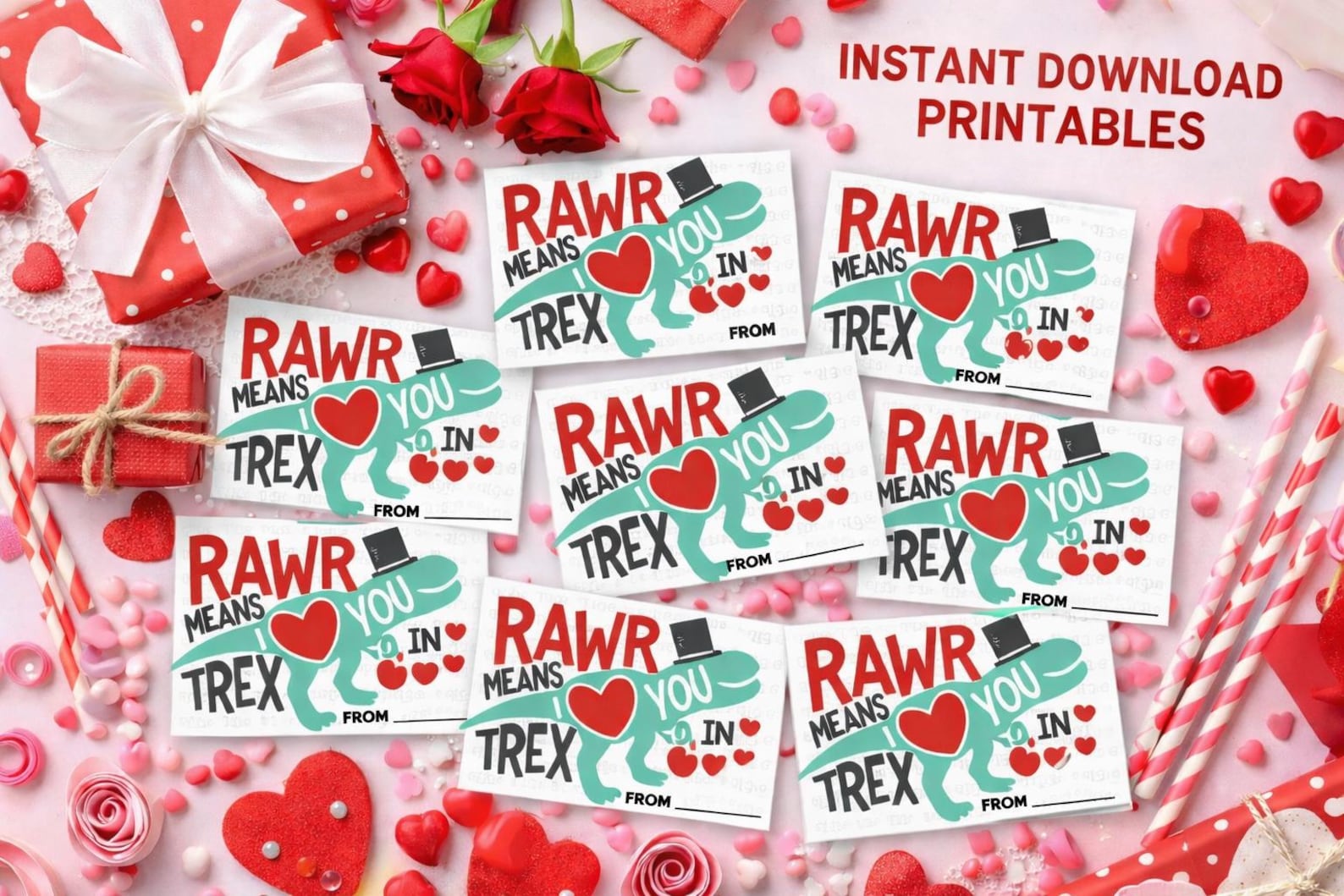 Printable Dinosaur Valentine Cards for Kids, RAWR Means I Love You ...