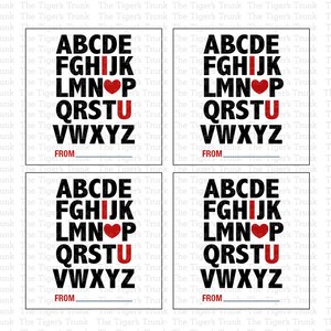 Printable Valentine’s Day Cards for Kids, Square Abcs of Love Design, 4 ...