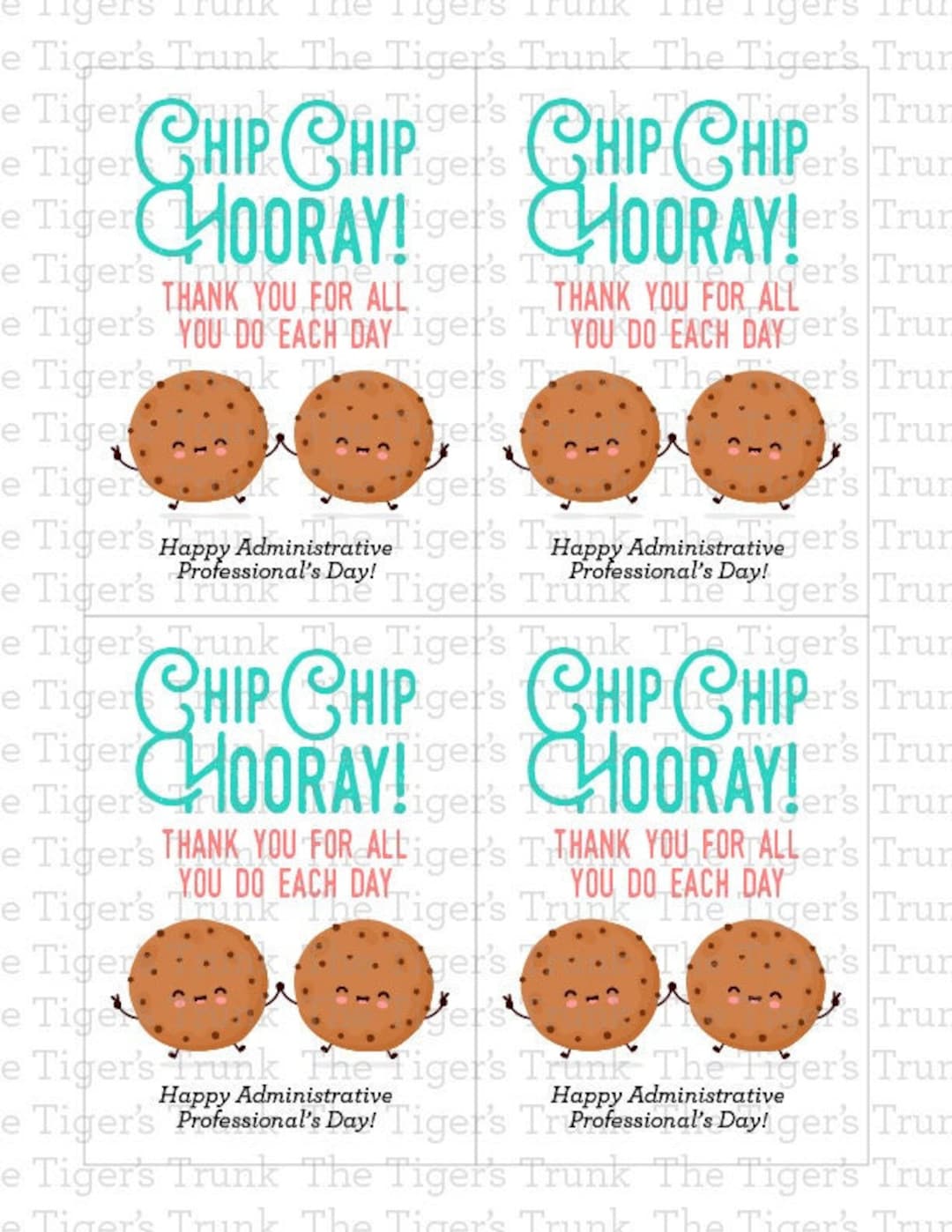 Printable Cookie Thank You Cards, Administrative Professionals Day ...