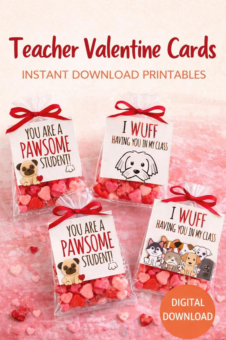 Pawsome Valentine Cards for Students, Dog Theme (printable PDF) - Etsy