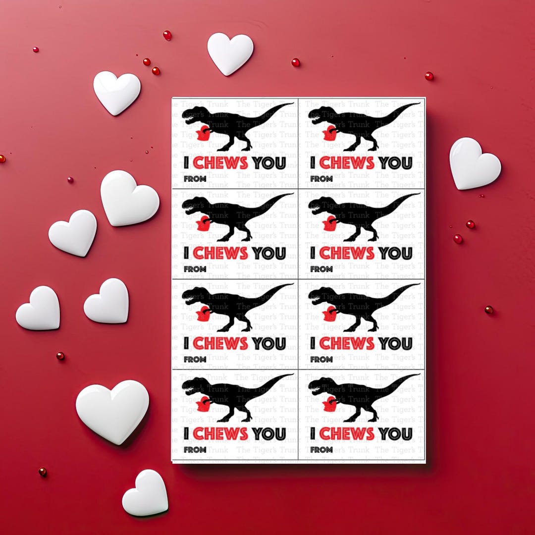 Kids Valentines, Cute Dinosaur Themed Gum Valentine Cards, Dinosaur ...