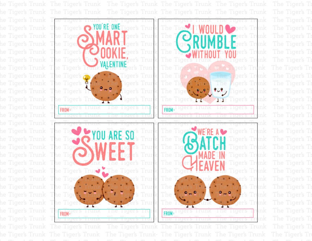 Cookie Valentine Tags, Cookies and Milk Valentines Day Cards for Kids ...