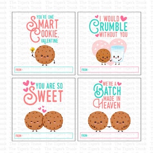 Cookie Valentine Tags for Kids, Printable Valentine Tags, Instant ...
