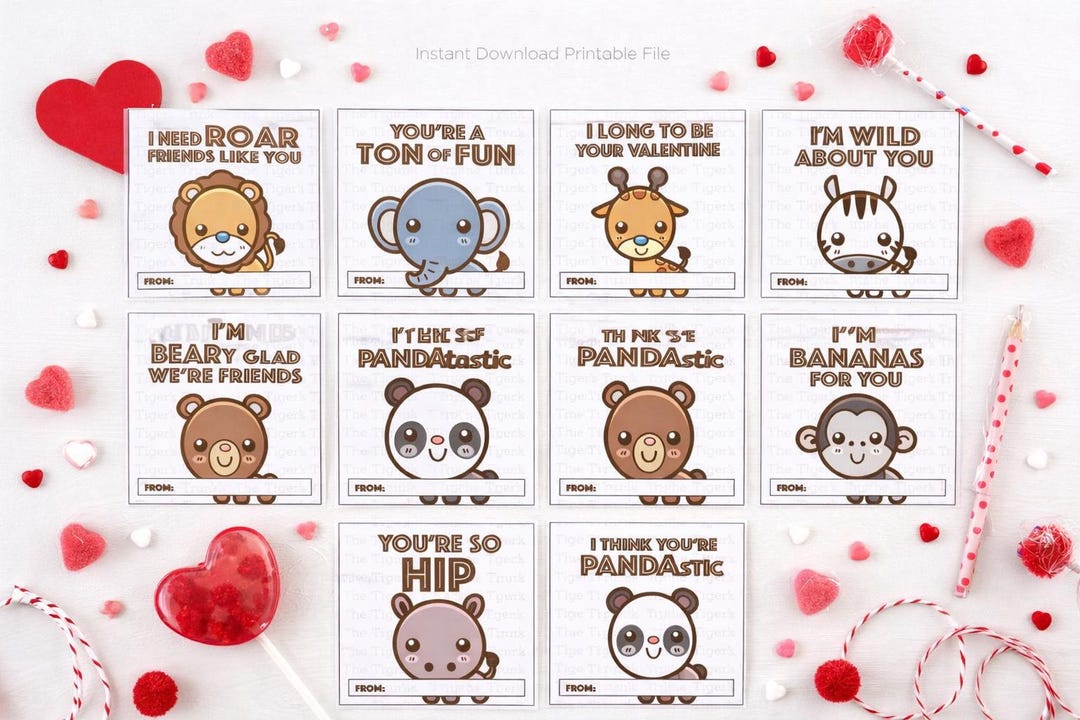 Animal Valentine Cards for Kids | Printable Zoo Puns (digital Download ...