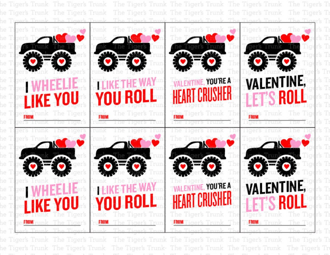 Printable Valentines Card for Kids, Truck-themed Printable Valentines ...
