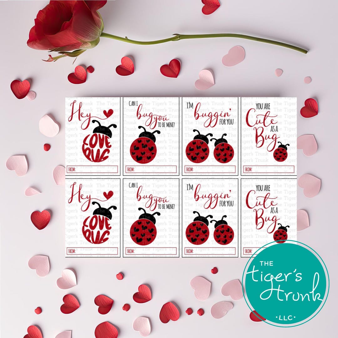 Printable Ladybug Valentine Cards, Cute Bug-themed Kids Valentines, DIY ...