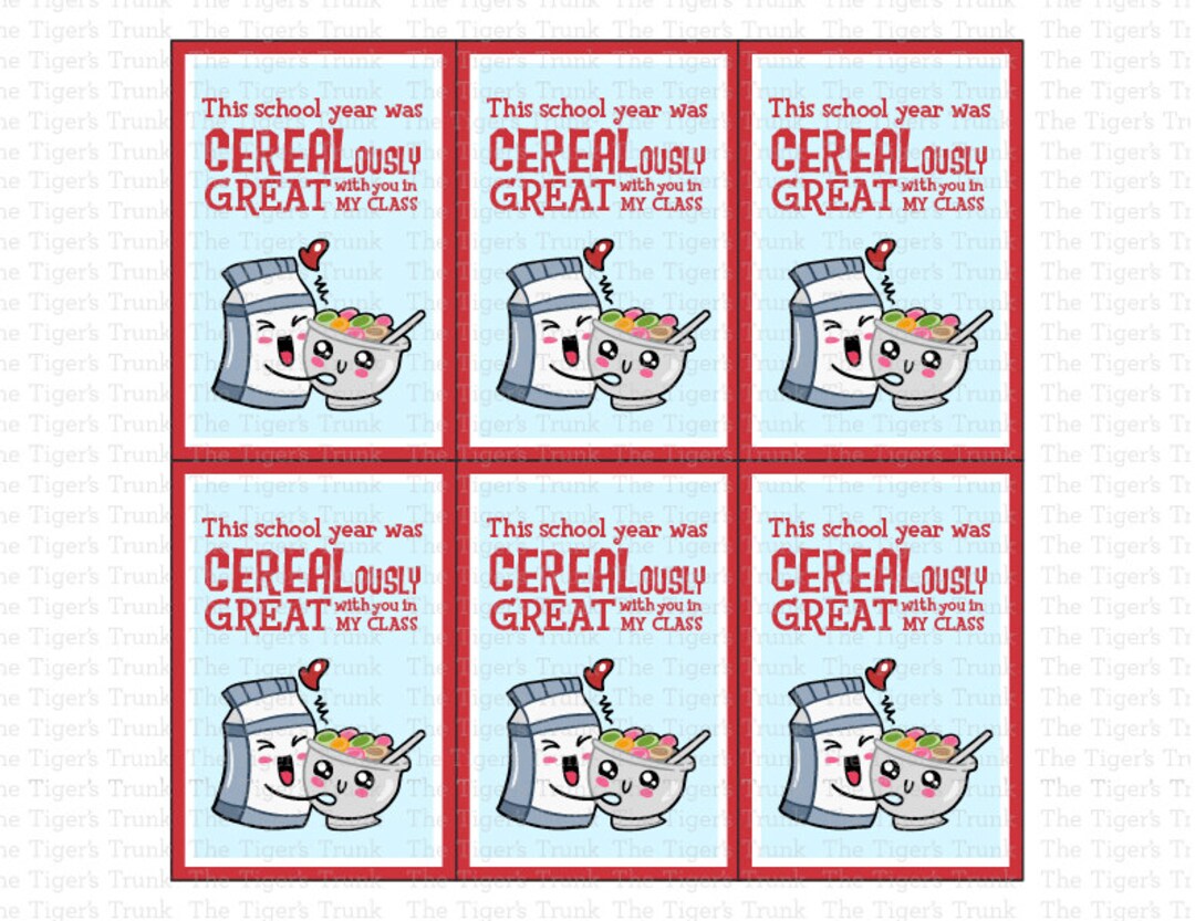End of Year Cards for Students From Teachers, Cereal Printable Cards ...