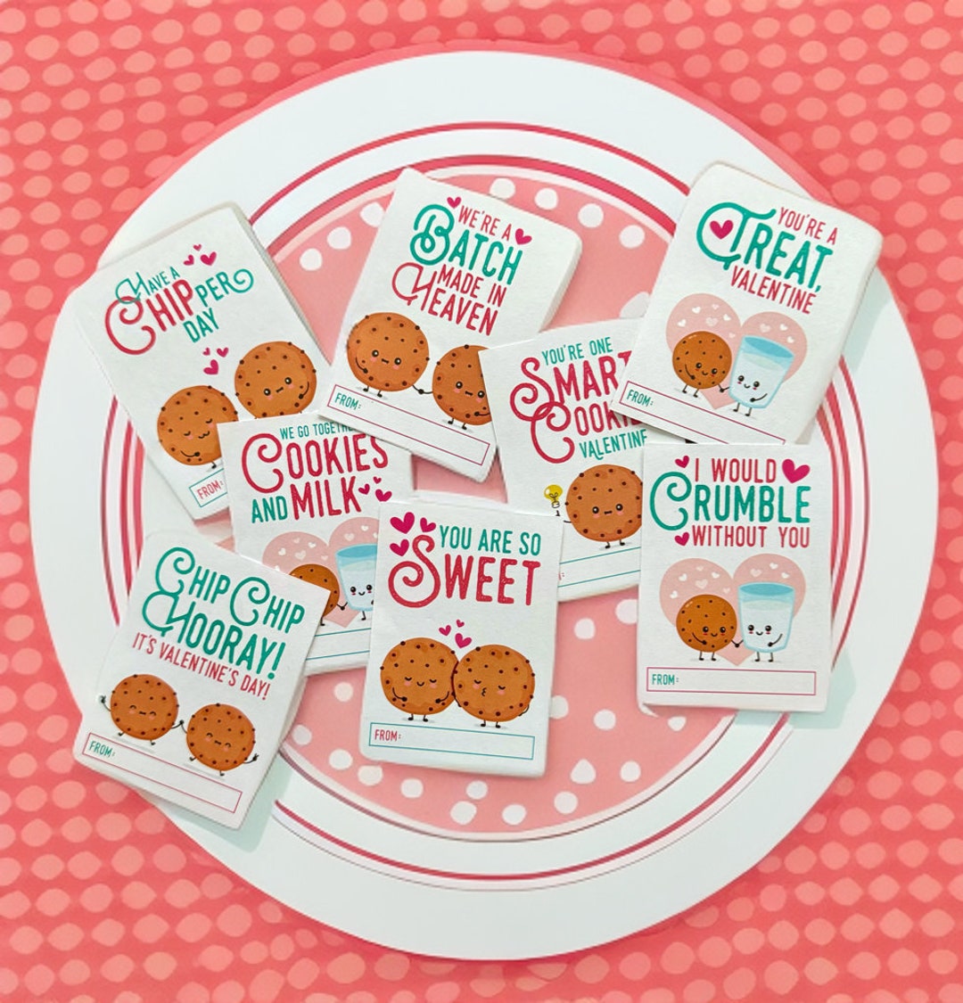 Printed Valentines Day Cards for School, Cookie Theme Valentines for ...
