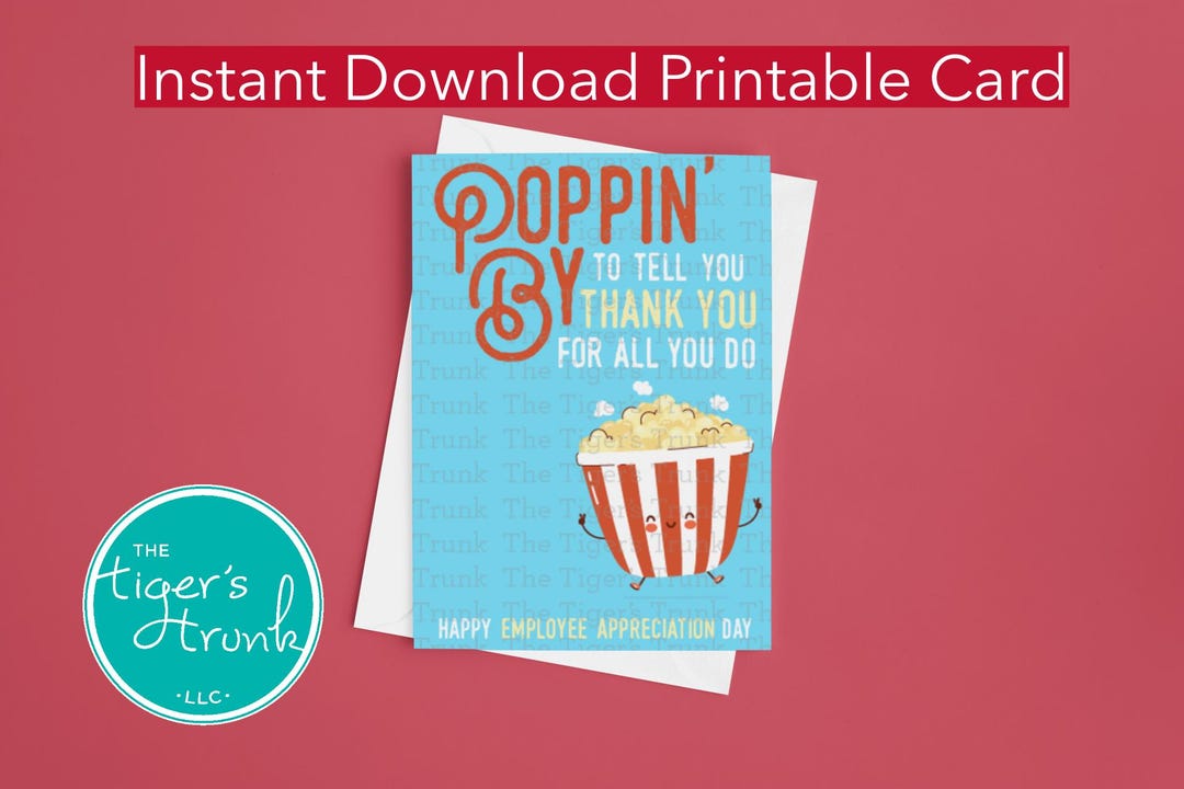 Printable Employee Appreciation Card, Instant Download Popcorn Themed ...