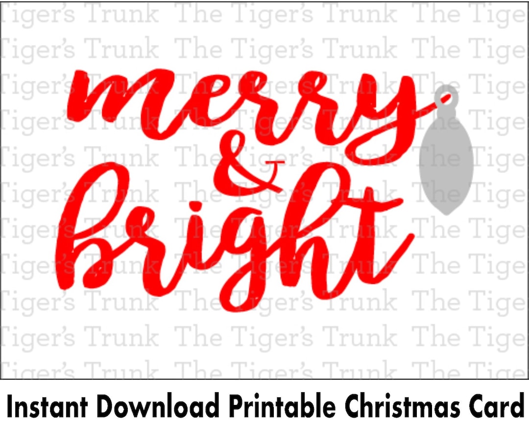 Merry and Bright Printable Christmas Card, Instant Digital Download ...