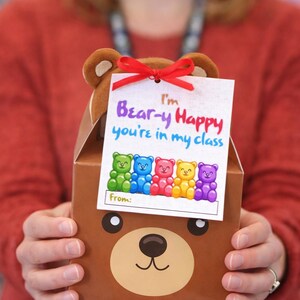 Bear Valentine Card Printable, I’m Beary Happy You’re in My Class, Cute ...