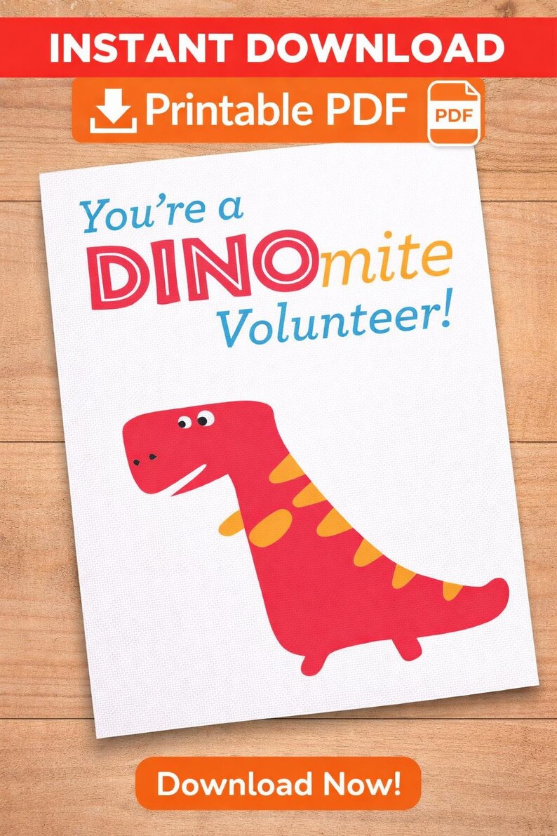 Volunteer Appreciation Card Printable, You’re a Dino Mite Volunteer ...