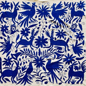 Cobalt Blue Otomi Wall Decor Hand Embroidery Mexican Textile Art Wall ...