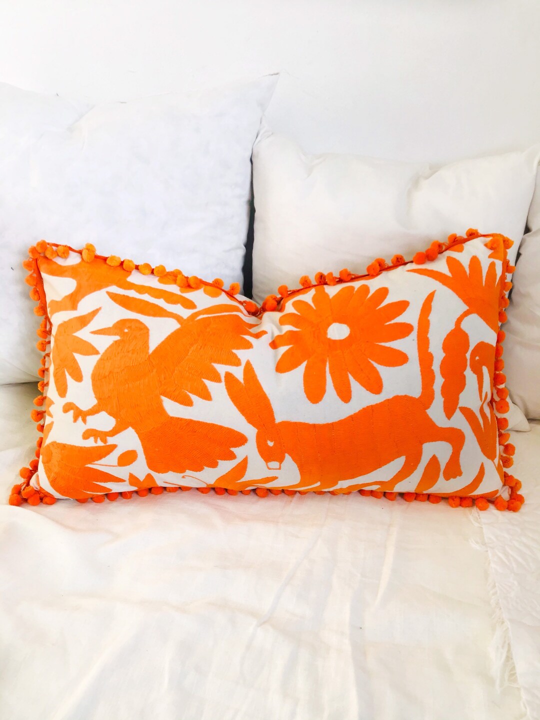 Orange Otomi Pillow Sham 17x29 Hand Embroidery - Etsy