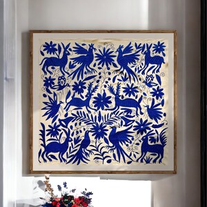 Cobalt Blue Otomi Wall Decor Hand Embroidery Mexican Textile Art Wall ...