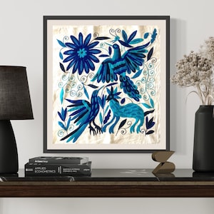 Shades of Blue Otomi Wall Decoration | Hand Embroidery Mexican Textile ...