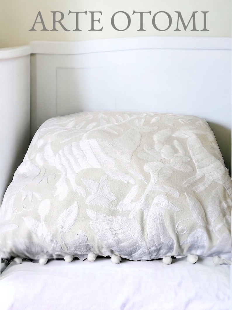 Hand Embroidered Otomi Pillow Cover With Pom Poms - Etsy
