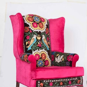 LOVE Birds Bohemian Chair Wingback Chair Stunning Embroidery Over Silk ...