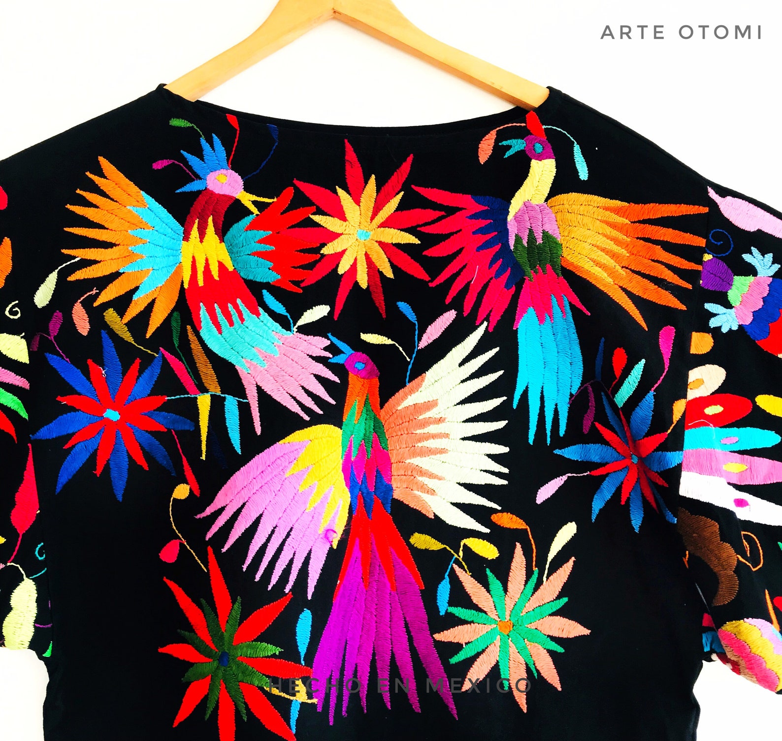 Beautiful Otomi Blouse Hand Embroidered by #otomi Women. Black Blouse ...