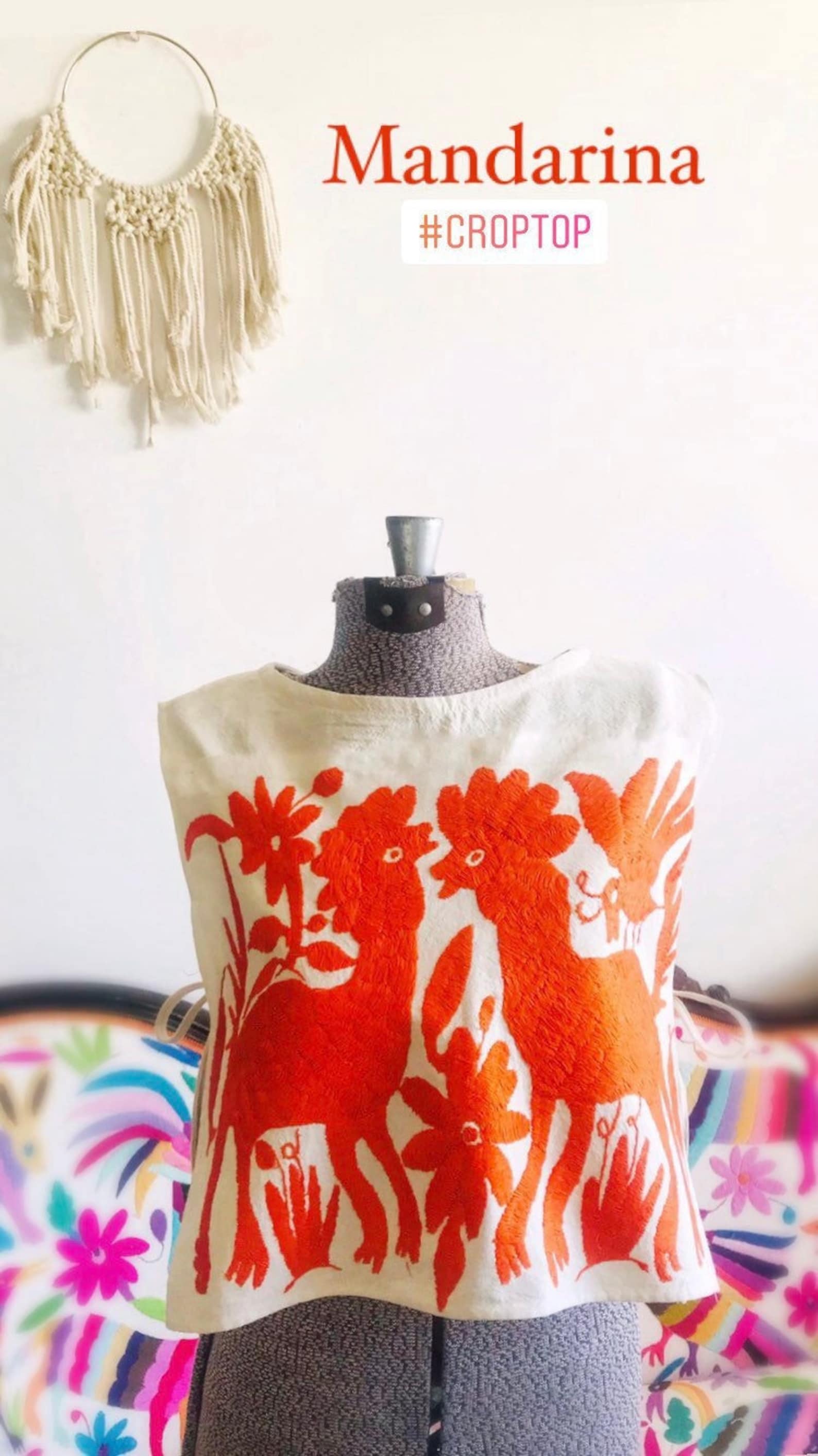 Sexy Cropped Top Mandarina Color Hand Embroidery Adjustable - Etsy