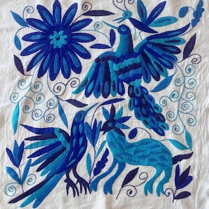 Shades of Blue Otomi Wall Decoration | Hand Embroidery Mexican Textile ...