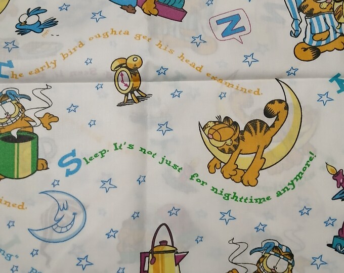 Vintage Garfield Cartoon Cat Cotton Sewing Fabric 1 Yd Bedtime Spring ...