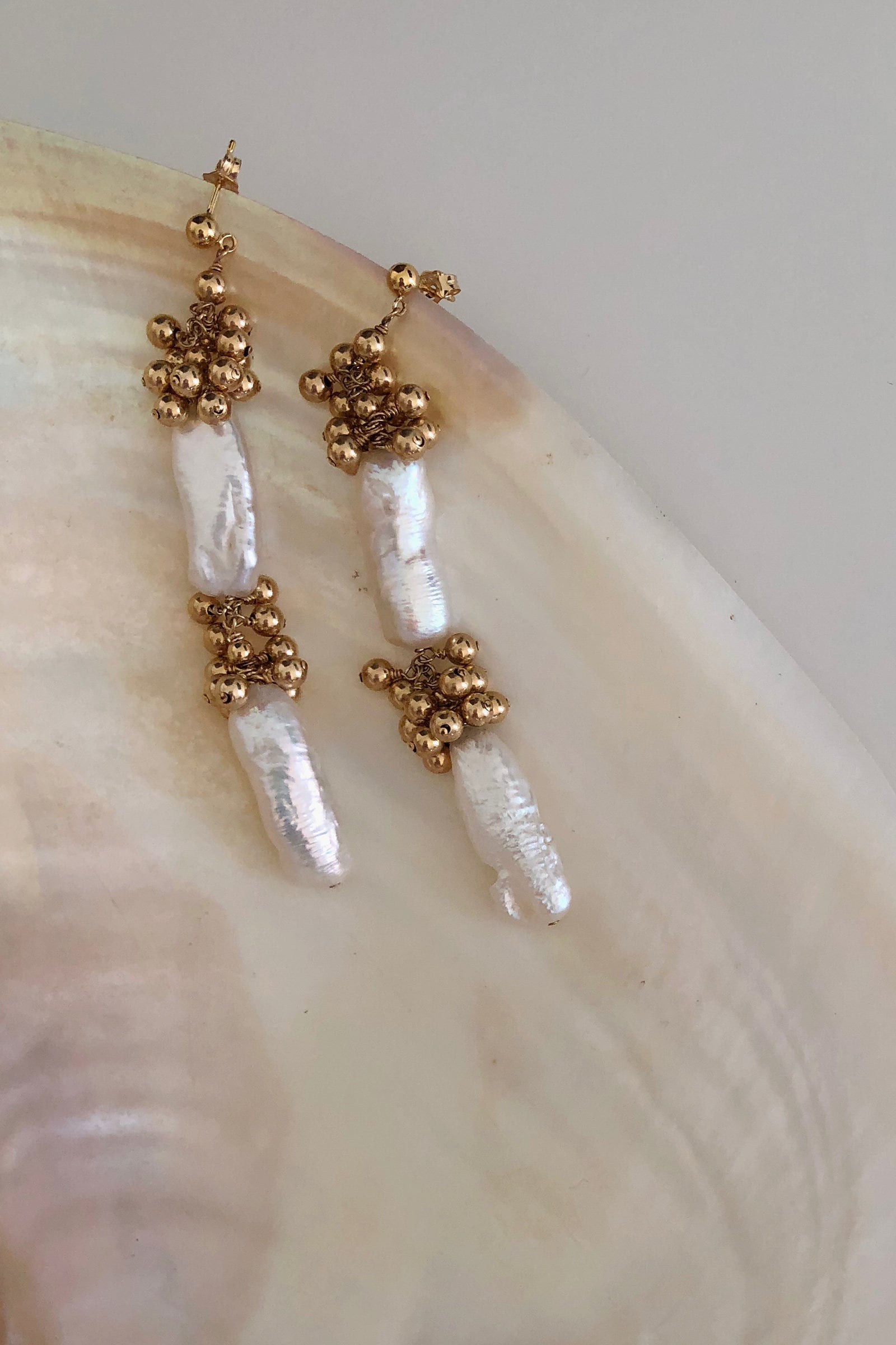 Linear Eyelet Pearl Statement Earrings in 14k Gold Filled or Sterling ...