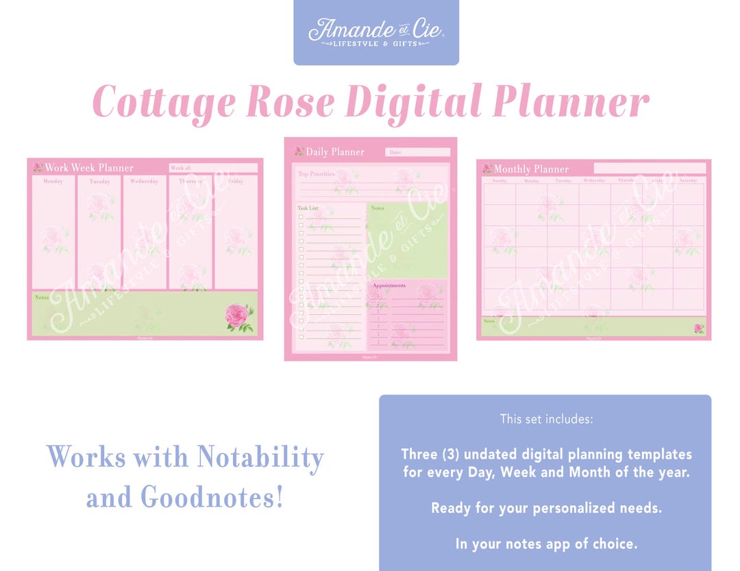 Cottage Rose Floral Digital Planner – Daily, Weekly, Monthly (PDF) - Etsy